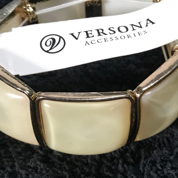 Versona | Jewelry | Large Boho Stretch Bracelet Ivory Goldtone Nwt ...